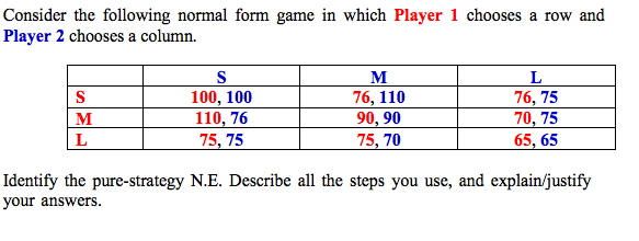 Solved Consider the following normal form game in which | Chegg.com