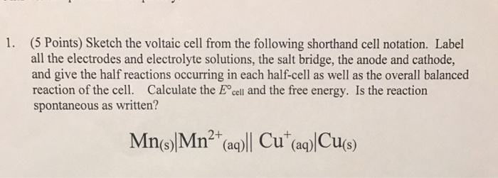 Solved Sketch the voltaic cell from the following shorthand | Chegg.com