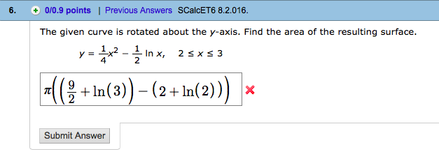 Solved The given curve is rotated about the y-axis. Find the | Chegg.com