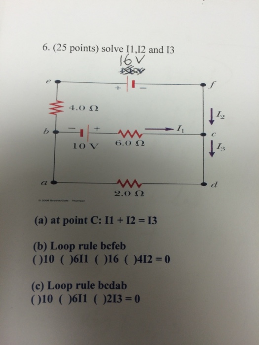 Solved Solve I1, I2, and I3 at point C: I1 + I2 = I3 Loop | Chegg.com