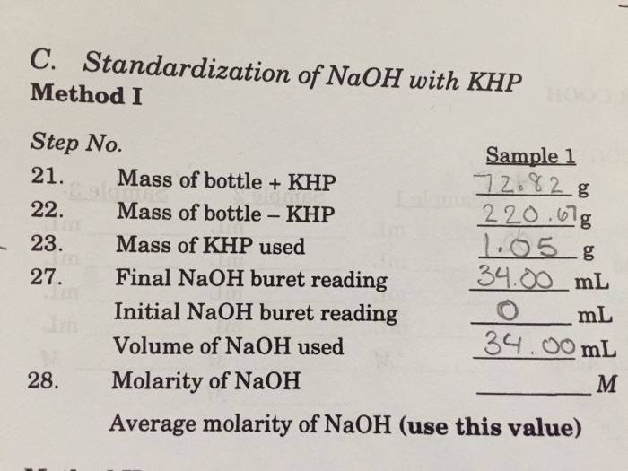 Solved C. Standardization of NaOH with khp28) what is the | Chegg.com