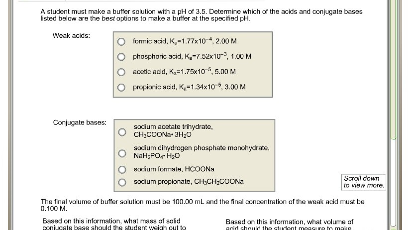 Solved A student must make a buffer solution with a pH of | Chegg.com