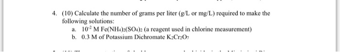 Solved Calculate the number of grams per liter (g/L or mg/L) | Chegg.com