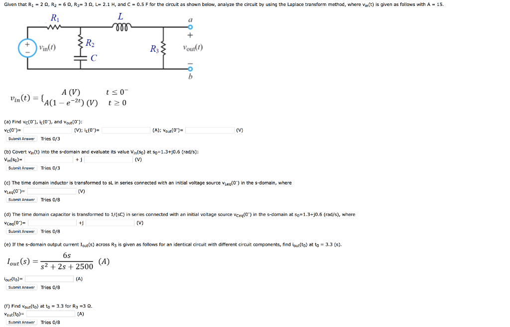 Solved Given that R1-2 ?, R2 = 6 ?, R3= 3 ?, L= 2.1 H, and C | Chegg.com