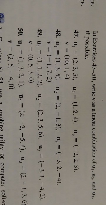 Solved In Exercises 47-50, write v as a linear combination | Chegg.com