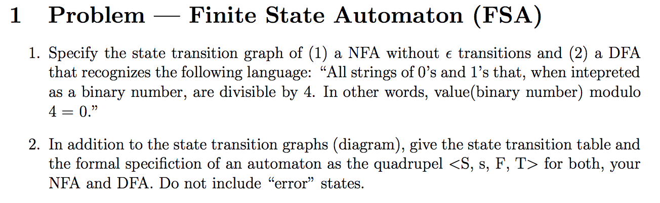 Solved Specify the state transition graph of (1) a NFA | Chegg.com