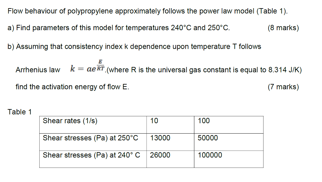Solved Flow behaviour of polypropylene approximately follows | Chegg.com