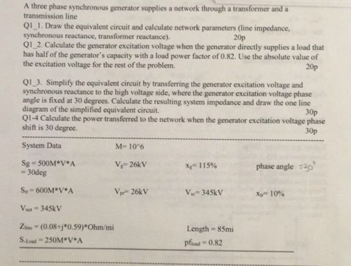 Solved A three phase synchronous generator supplies a | Chegg.com