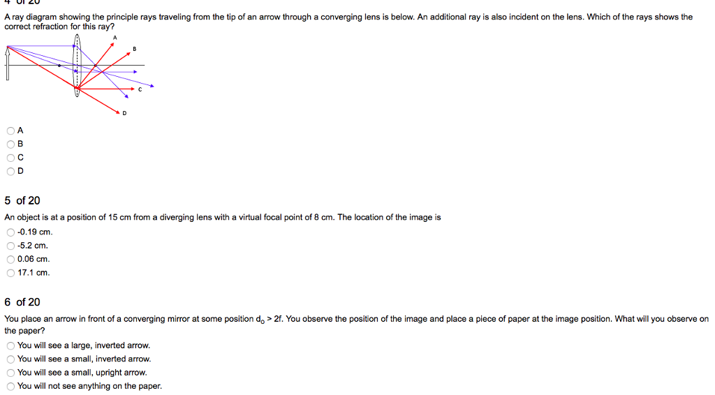 Solved A ray diagram showing the principle rays traveling | Chegg.com