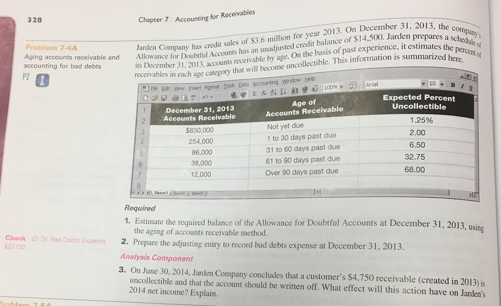 Solved 328 Chapter 7 Accounting for Receivables 2013 Problem | Chegg.com