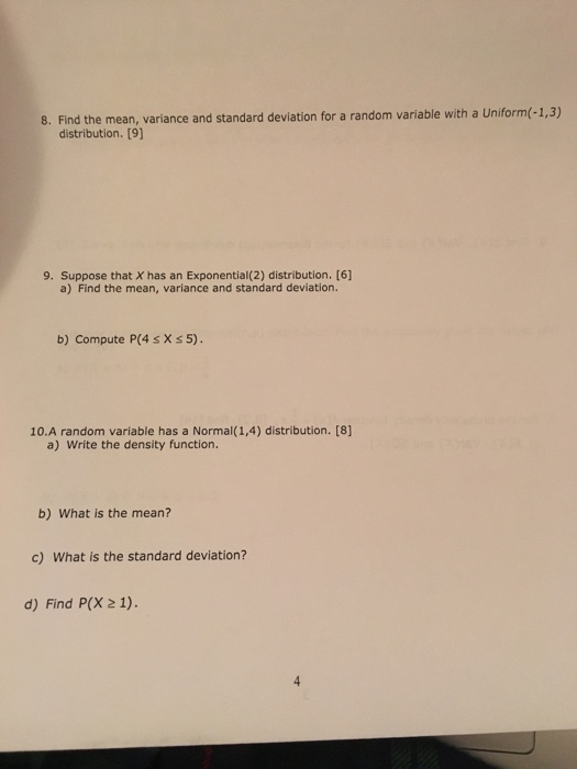 Solved Find the mean, variance and standard deviation for a | Chegg.com