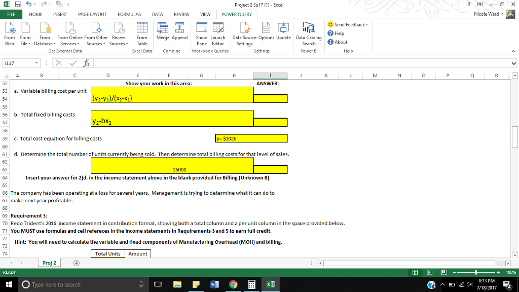 Solved Project 2 Su17 (1) Excel FILE HOME INSERT PAGE | Chegg.com
