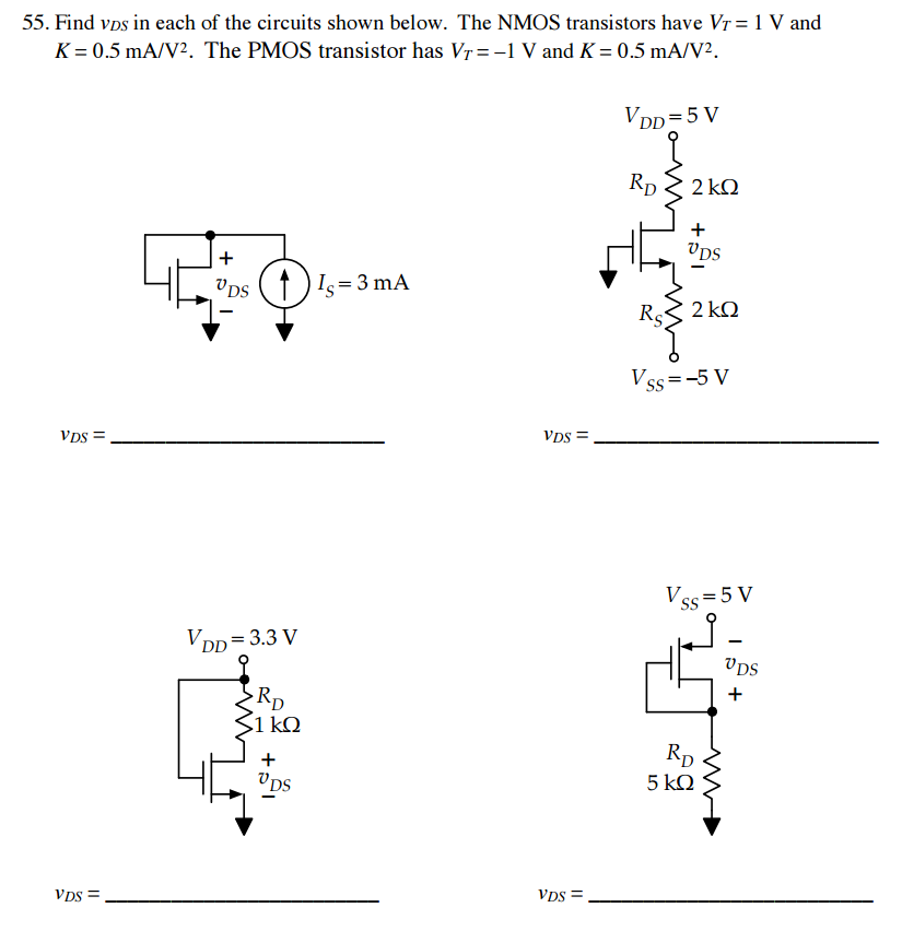 Solved Find VDS in each of the circuits shown below. The | Chegg.com