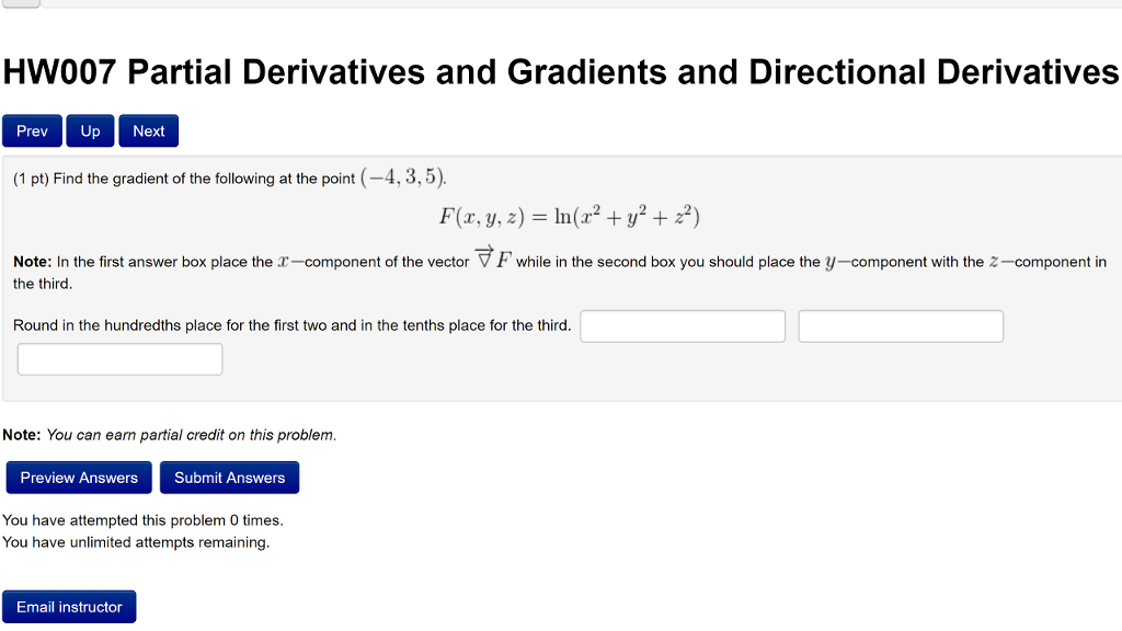 Solved HW007 Partial Derivatives and Gradients and | Chegg.com