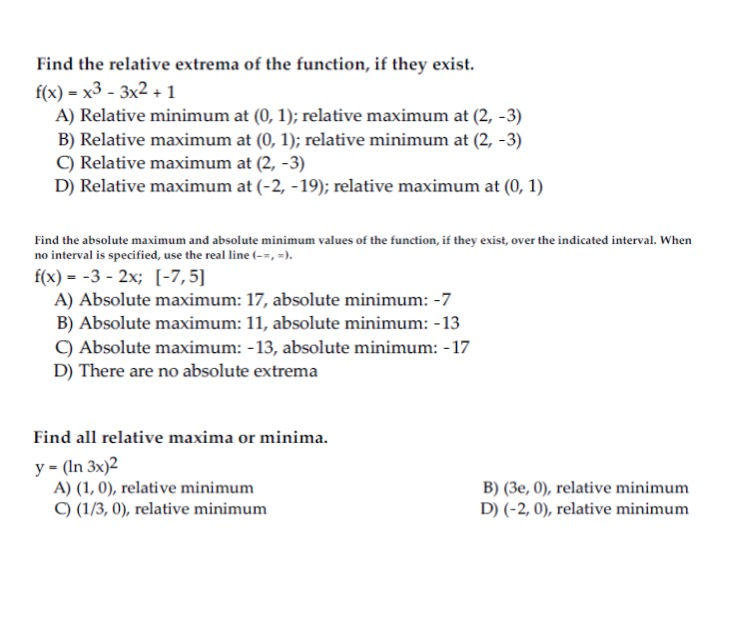 Solved Find The Relative Extrema Of The Function If They