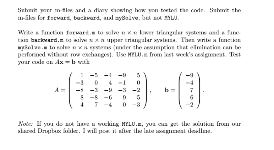 Solved Submit your m-files and a diary showing how you | Chegg.com