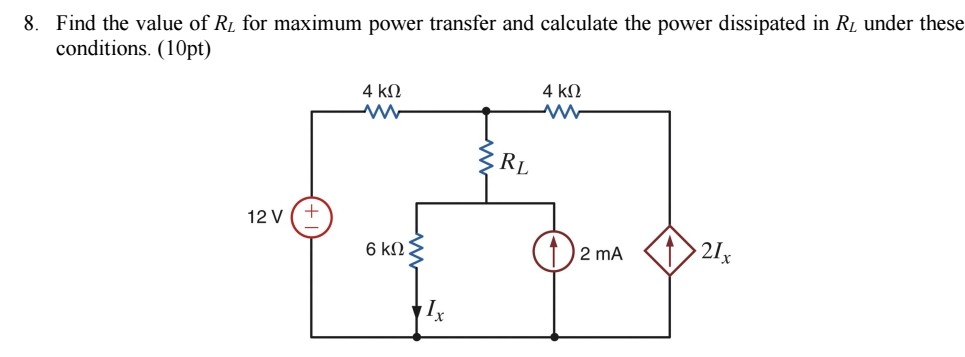 Solved 8. Find the value of Ri for maximum power transfer | Chegg.com