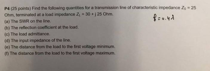 Solved Find the following quantities for a transmission line | Chegg.com