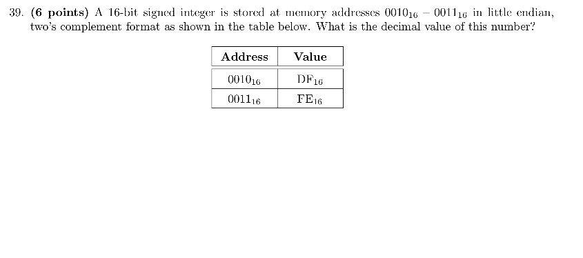 Solved 39 6 Points A 16 Bit Signed Integer Is Stored At