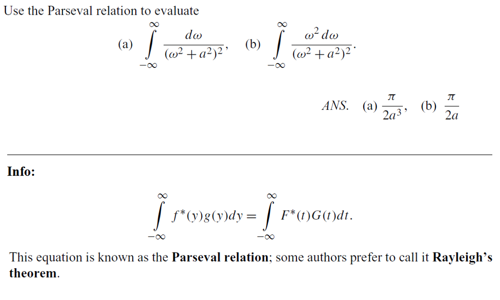 Solved Use the Parseval relation to evaluate (a) | Chegg.com