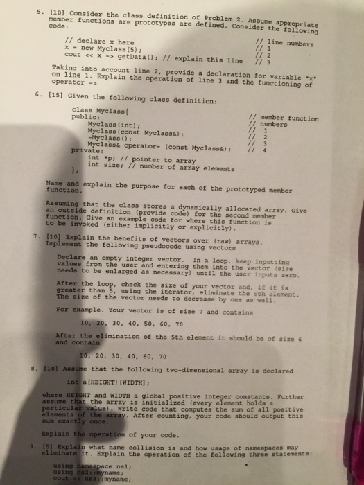 Solved Consider the class definition of Problem 2. Assume | Chegg.com