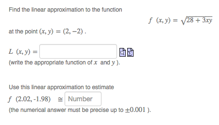 Solved Find the linear approximation to the function f(x, | Chegg.com