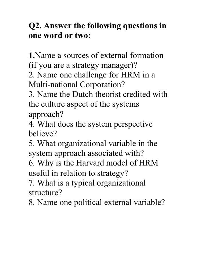 Solved Q2. Answer the following questions in one word or | Chegg.com