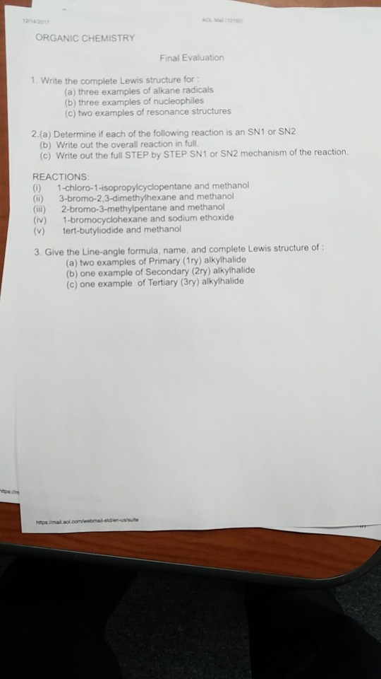 Solved 21400 ORGANIC CHEMISTRY Final Evaluation 1. Write the | Chegg.com