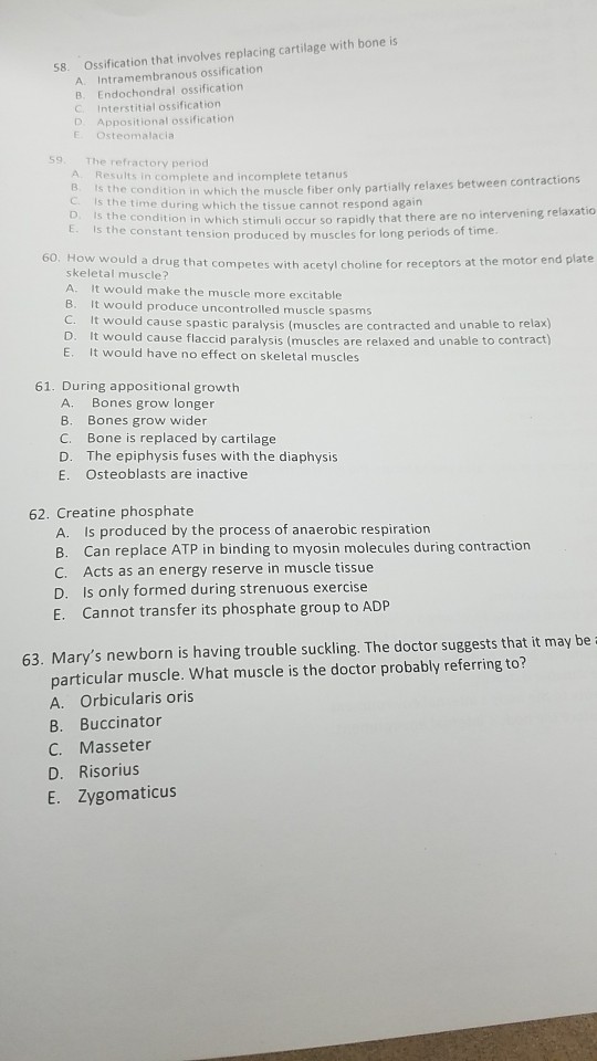 Solved Ossification that involves replacing cartilage with | Chegg.com