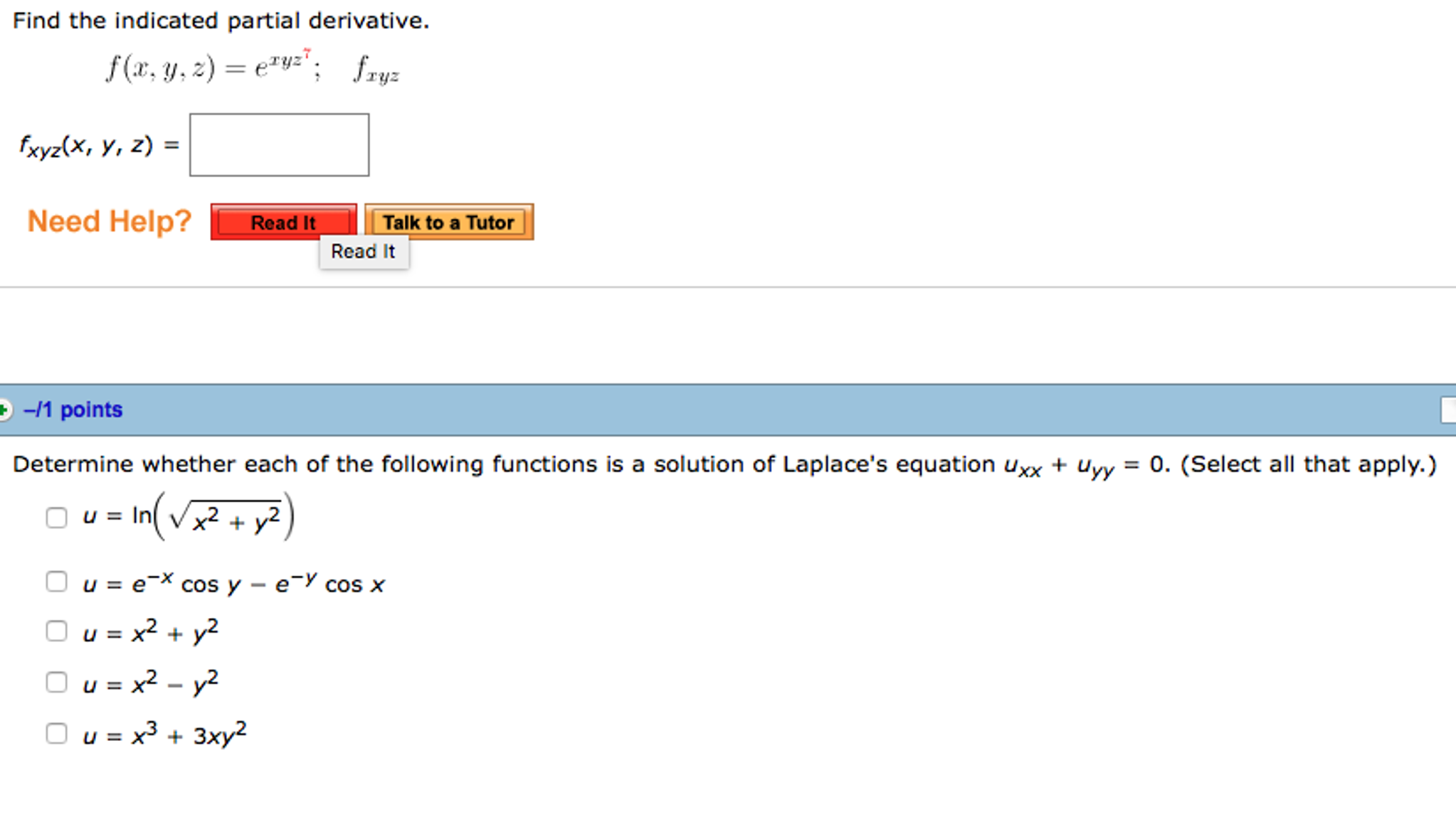 Solved Find the indicated partial derivative. f(x, y, z) = | Chegg.com