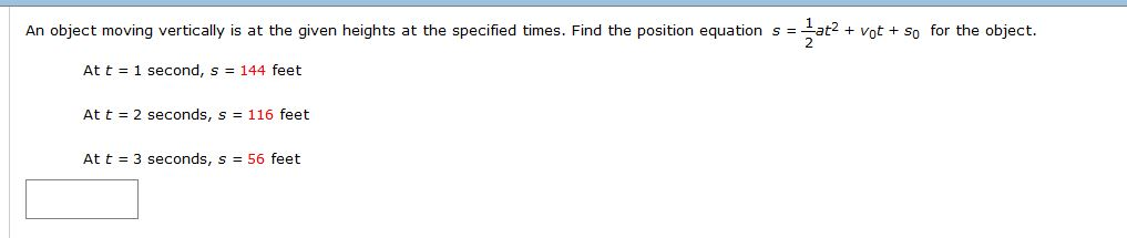 Solved An object moving vertically is at the given heights | Chegg.com
