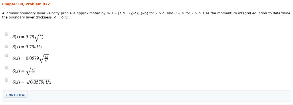 Solved A laminar boundary layer velocity profile is | Chegg.com
