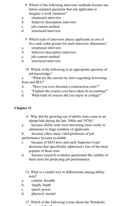Solved Chapter 10 1. The scope of selection interviews | Chegg.com