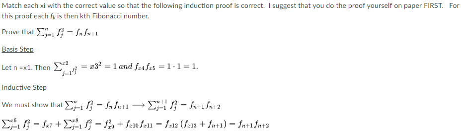 Solved Match each xi with the correct value so that the | Chegg.com