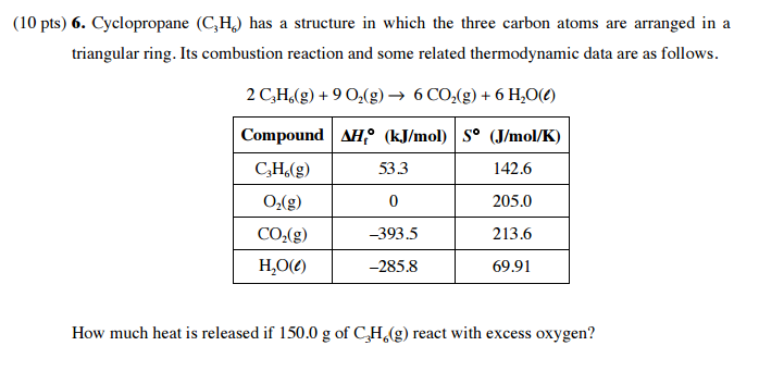 Solved 6. Cyclopropane (C3H6) has a structure in which the | Chegg.com