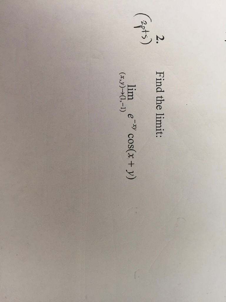 Solved Find the limit: lim _(x,y) rightarrow (1,-1) e^-xy | Chegg.com