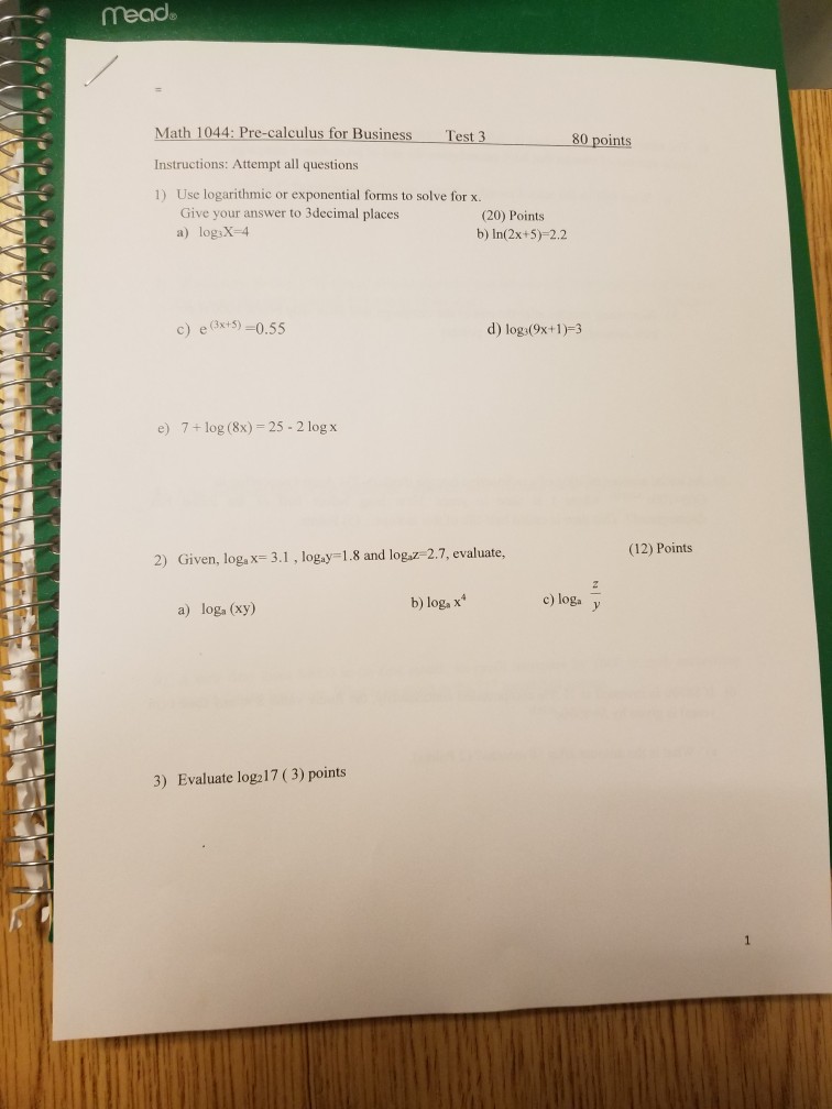 Solved meade Math 1044: Pre-calculus for Business | Chegg.com