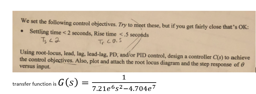Solved We set the following control objectives. Try to met | Chegg.com