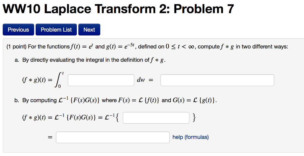 Solved WW10 Laplace Transform 2: Problem7 Previous Problem | Chegg.com