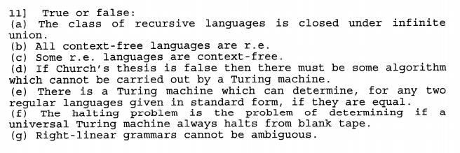 Solved 11] True or false: (a) The class of recursive | Chegg.com