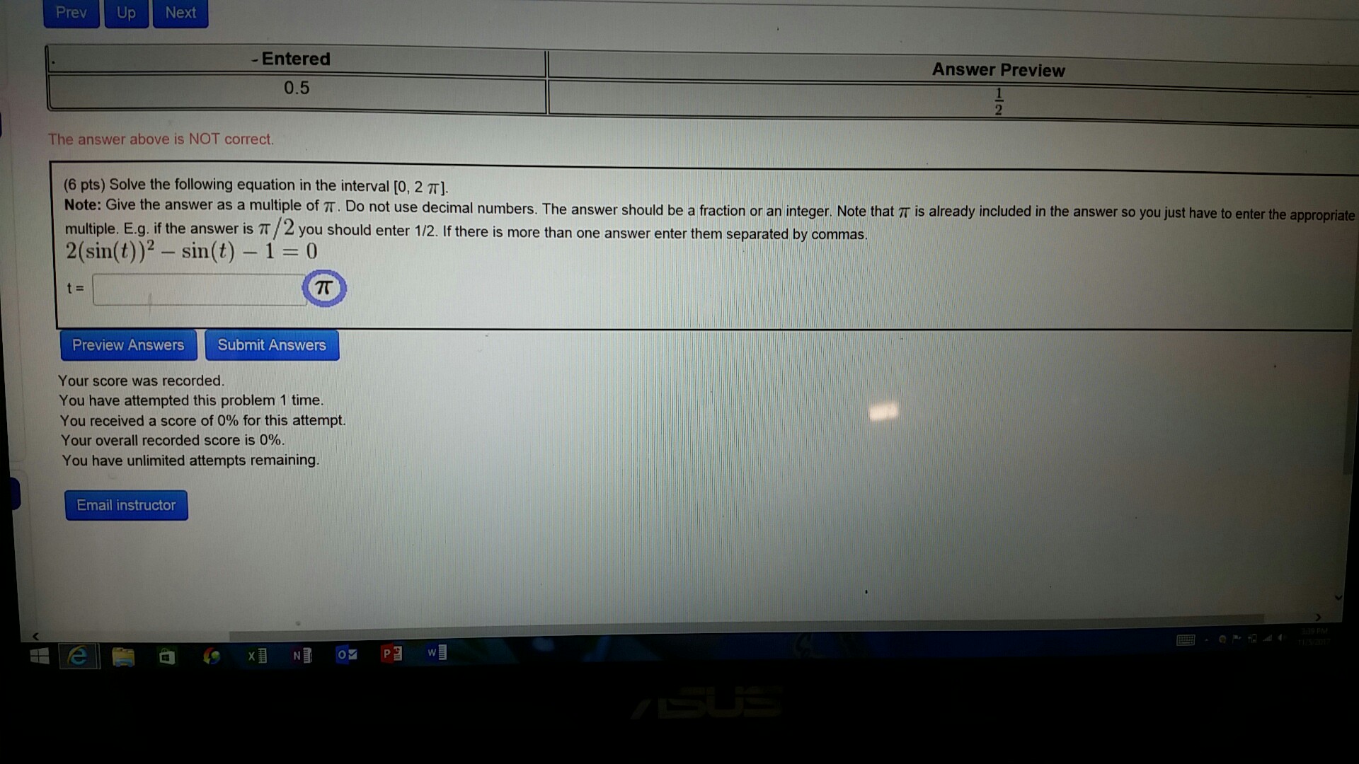 Solved Prev Up Next - Entered Answer Preview 0.5 The answer | Chegg.com