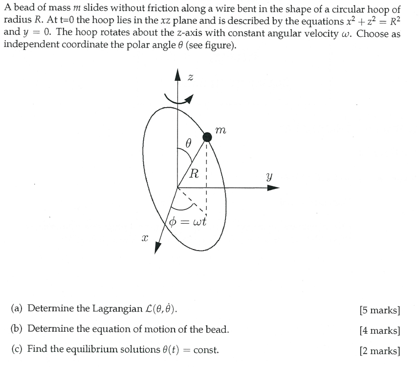 Solved A bead of mass m slides without friction along a wire | Chegg.com