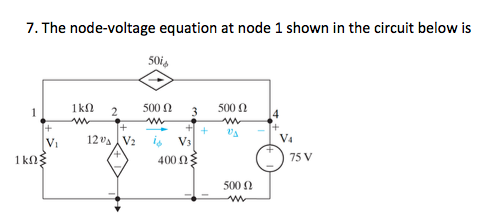 Solved 7. The node-voltage equation at node 1 shown in the | Chegg.com