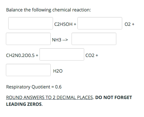 Solved Balance the following chemical reaction: C2H5OH + O2 | Chegg.com