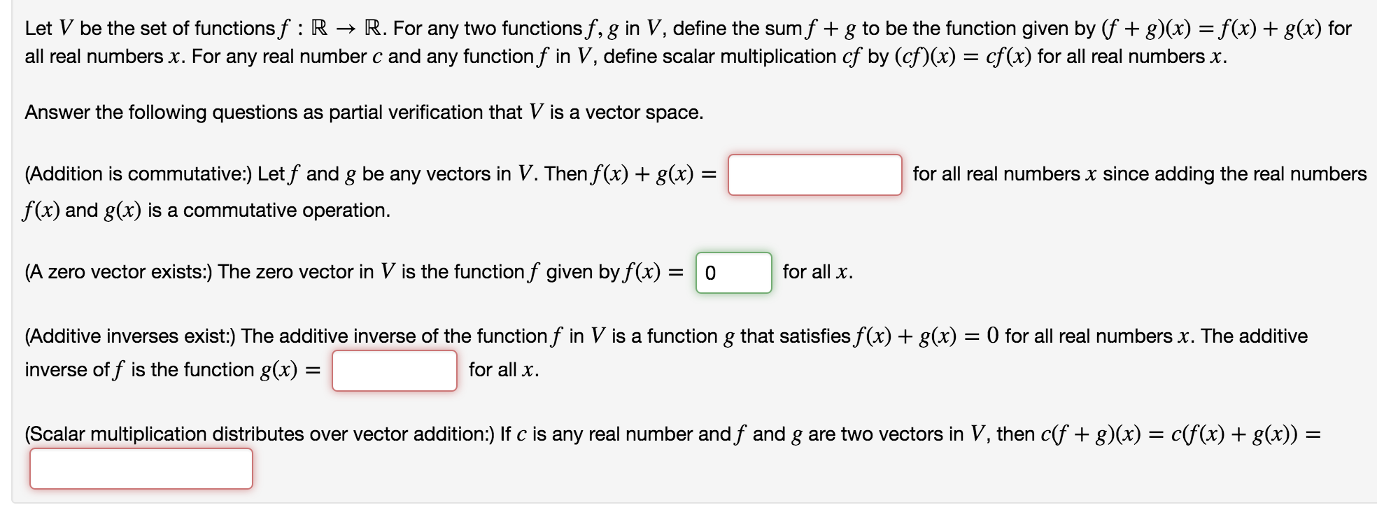Solved Let V be the set of functions f: R rightarrow R. For | Chegg.com