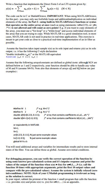 Solved Write a function that implements the Direct Form I of | Chegg.com
