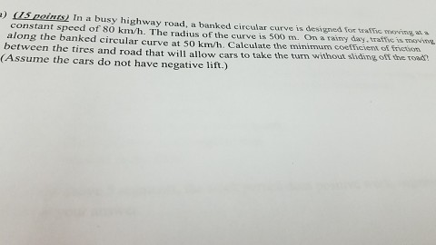 Solved In a busy highway road, a banked circular curve is | Chegg.com
