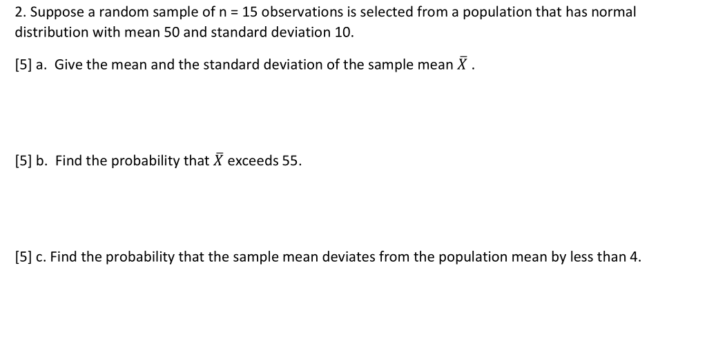 Solved 2 Suppose A Random Sample Of N 15 Observations Is