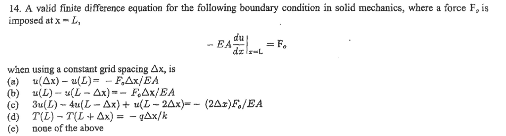 Solved 14. A valid finite difference equation for the | Chegg.com