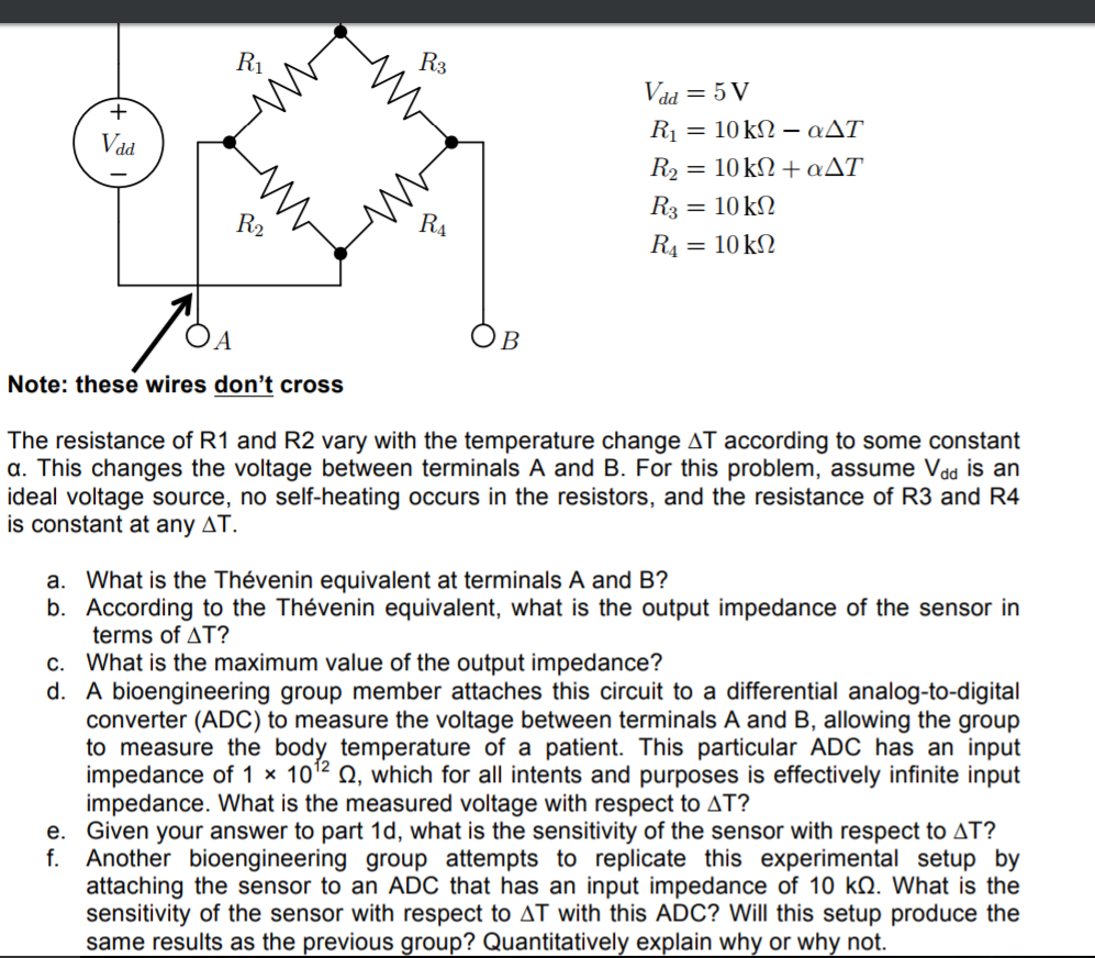 Solved V_dd = 5V R_1 = 10 k Ohm - alpha Delta T R_2 = 10 | Chegg.com